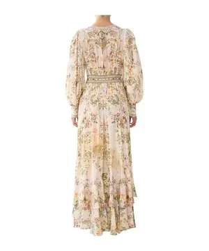 Camilla Floral Printed Long Button Front Dress - Nude