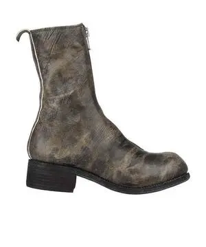 Guidi Pattern Front Zip Ankle Boots - Black