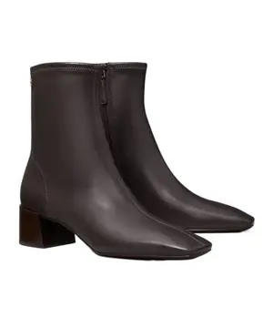 Tory Burch Logo Plaque Square-toe Ankle Boots