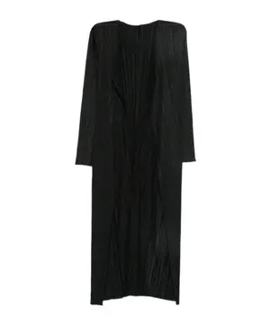 Issey Miyake Long Sleeve Pleated Coat - Black