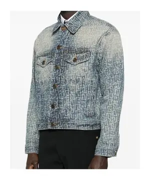 Balmain Monogram Denim Jacket - Gray