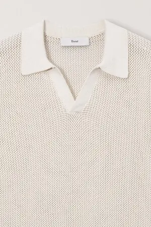 DUNST Open-knit Polo-collar T-shirt - Ivory