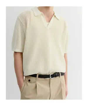 DUNST Open-knit Polo-collar T-shirt - Ivory