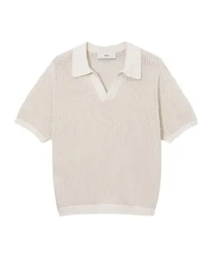 DUNST Open-knit Polo-collar T-shirt - Ivory