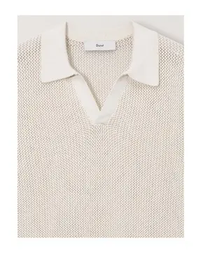 DUNST Open-knit Polo-collar T-shirt - Ivory