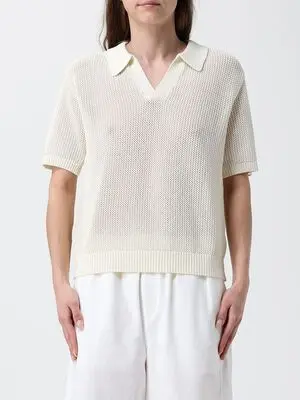 DUNST Open-knit Polo-collar T-shirt - Ivory