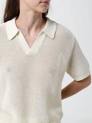 DUNST Open-knit Polo-collar T-shirt - Ivory
