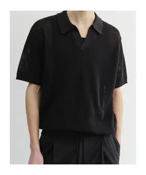 DUNST Short-sleeved Knit Polo Shirt - Black