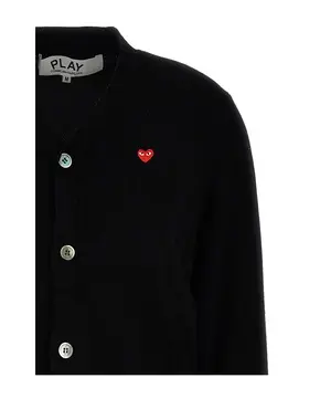 Play Comme Des Garcon Long-sleeved Knitted Cardigan With Logo Patch - Black