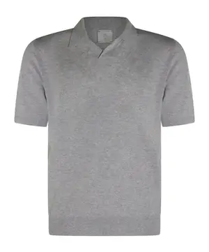 Eleventy Open Collar Fine Knit Polo Shirt - Grey
