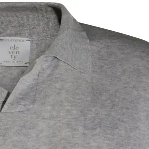Eleventy Open Collar Fine Knit Polo Shirt - Grey