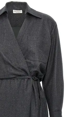 Brunello Cucinelli Long-sleeve Wrap Detailed Midi Dress