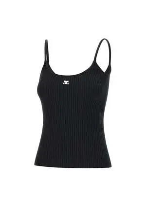 COURREGES Courrèges Ribbed Knit Tank Top - Black
