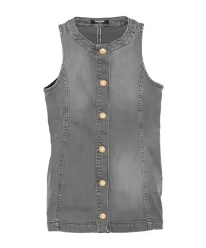 Balmain Sleeveless Button Detailed Quilted Denim Dress