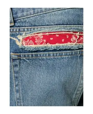 Saint Laurent Straight Leg Jeans With Decorative Bandana Pocket