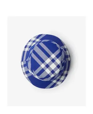 Burberry Checked Bucket Hat - Blue