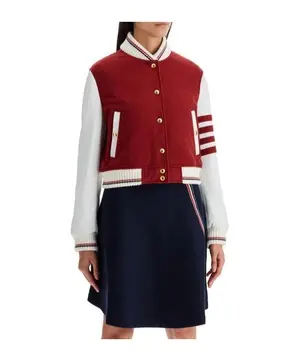Thom Browne Striped Buttoned Bomber Jacket - Red