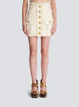 Balmain Tweed Pencil Skirt With Embossed Lion Head Buttons