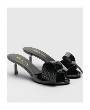 Prada Bow-detailed Slip-on Sandals With Crystal Embellishments