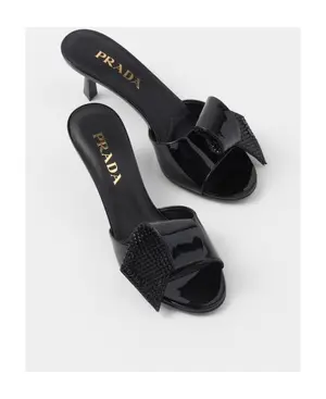 Prada Bow-detailed Slip-on Sandals With Crystal Embellishments