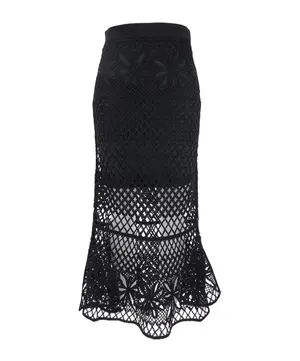 Pinko Crochet-knit Maxi Skirt With Floral Motif - Black