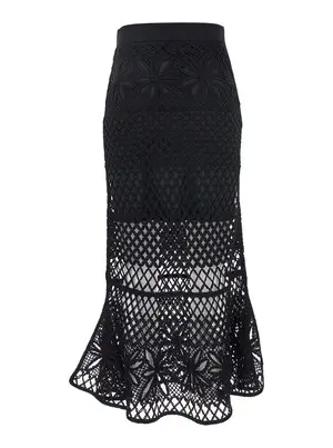 Pinko Crochet-knit Maxi Skirt With Floral Motif - Black