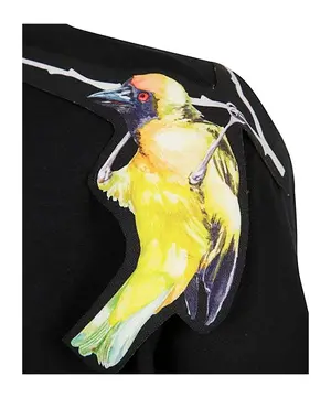 MARIA CALDERARA Bird Appliqué Round Neck Top