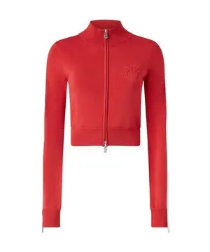 Pinko Cropped High Neck Zip-up T-shirt With Contrast Side Bands