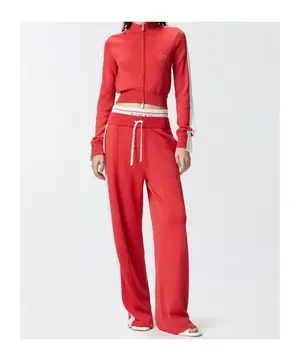 Pinko Cropped High Neck Zip-up T-shirt With Contrast Side Bands