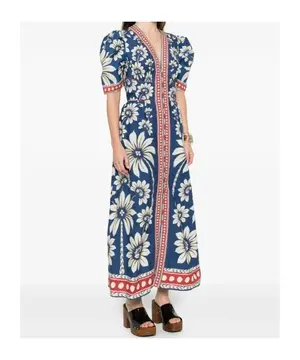 Farm Rio Floral V-neck Button-front Maxi Dress