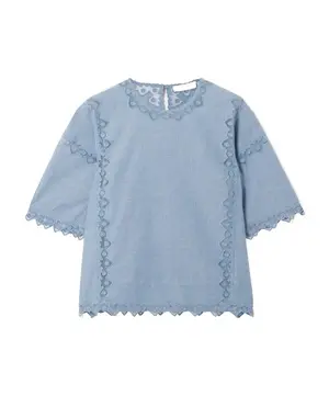 Ulla Johnson Embroidered Tulle-trimmed Cotton-chambray Blouse
