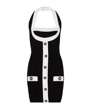 Balmain Halterneck Knitted Mini Dress - Black