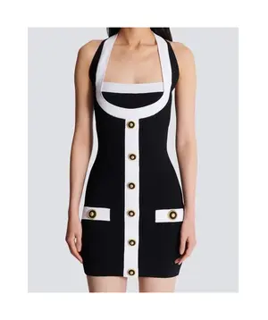 Balmain Halterneck Knitted Mini Dress - Black