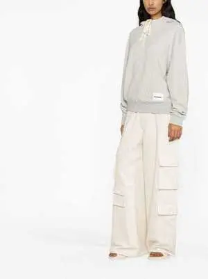 JIL SANDER Logo Patch Drawstring Hoodie - Gray