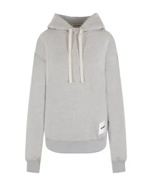 JIL SANDER Logo Patch Drawstring Hoodie - Grey