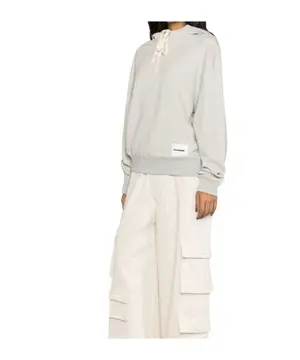 JIL SANDER Logo Patch Drawstring Hoodie - Grey