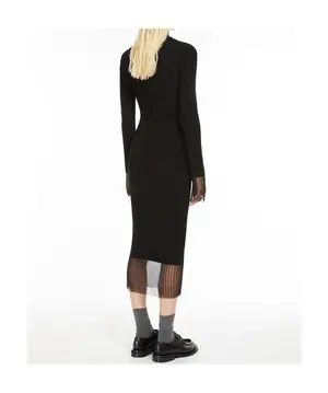 Sportmax Long Sleeve Wool Dress With Fringe Detail