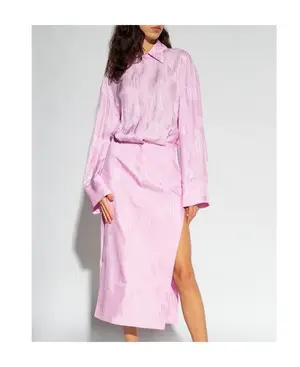 Attico Charla Logo Jacquard Side Slit Midi Shirt Dress