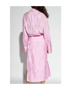 Attico Charla Logo Jacquard Side Slit Midi Shirt Dress