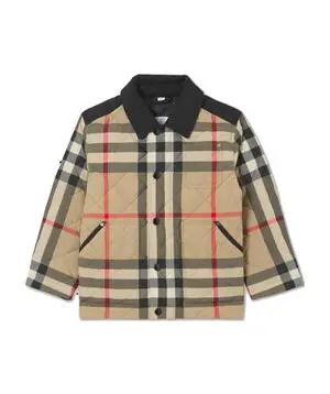Burberry Diamond Quilted Check Jacket With Logo Appliqu