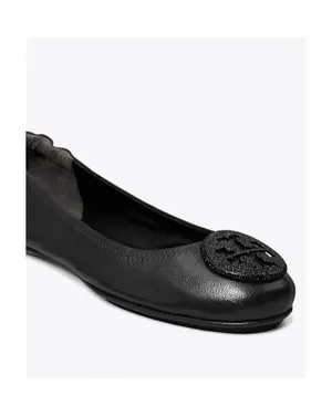 Tory Burch Minnie Logo Embellished Ballerina Flats - Black