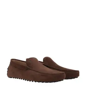TOD'S Logo Embroidered Round Toe Loafers - Brown