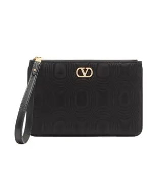 Valentino Garavani Vlogo Signature Clutch In Moiré Fabric