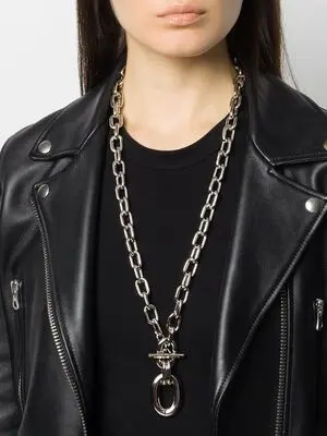 Rabanne Silver Xl Link Necklace With T-button Pendant - Gray