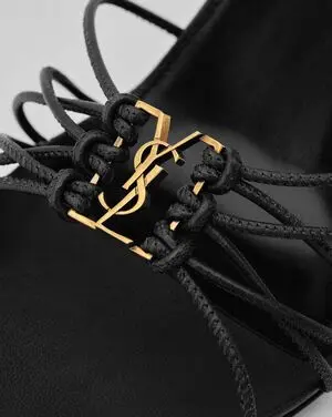 Saint Laurent Logo Plaque Stiletto Sandals - Black
