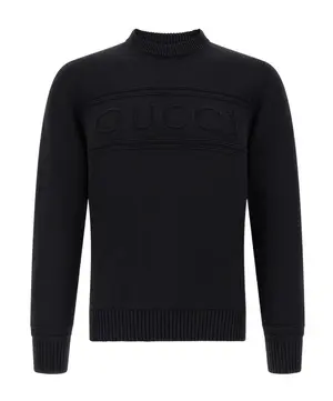 Gucci Logo Intarsia Knitted Crewneck Sweater - Black