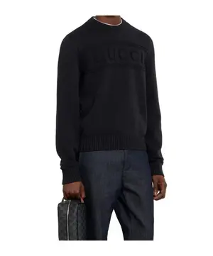Gucci Logo Intarsia Knitted Crewneck Sweater - Black