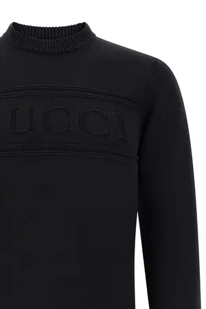 Gucci Logo Intarsia Knitted Crewneck Sweater - Black