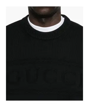 Gucci Logo Intarsia Knitted Crewneck Sweater - Black