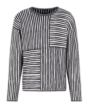 Giorgio Armani Striped Crew Neck Long Sleeve Pullover - Black